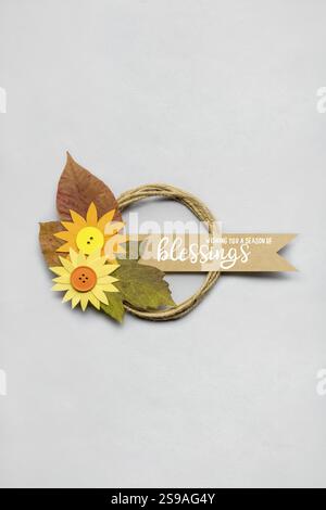 Creative Thanksgiving Day concept photo of leaves on grey background ...