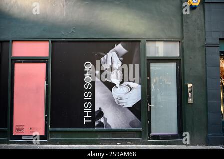 this is soho poster on empty shop in berwick street W1 central london ...