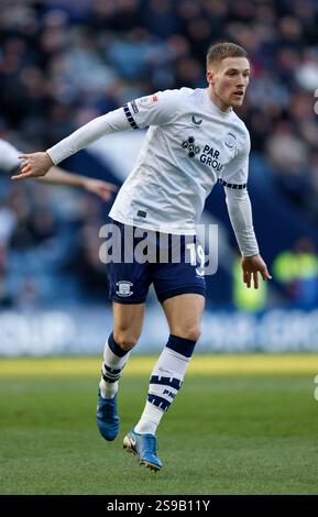 Preston North End's Lewis Gibson and Derby County's Bobby Clark during ...