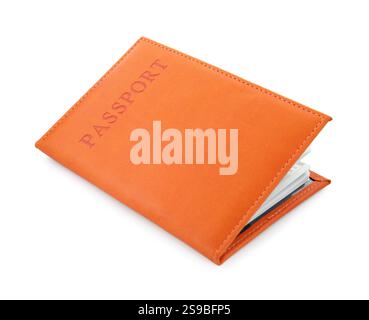 Passport in orange cover isolated on white Stock Photo - Alamy