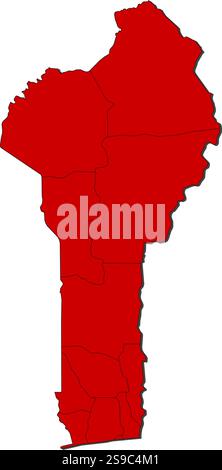 Map of Benin with the provinces, colored in red Stock Vector Image ...
