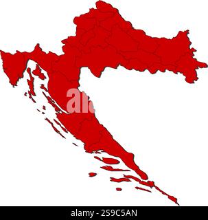Map of Croatia with the provinces, colored in red Stock Vector Image ...