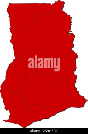Map of Ghana with the provinces, colored in red Stock Vector Image ...