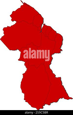 Map of Guyana with the provinces, colored in red Stock Vector Image ...