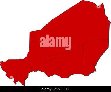 Map of Niger with the provinces, colored in red Stock Vector Image ...