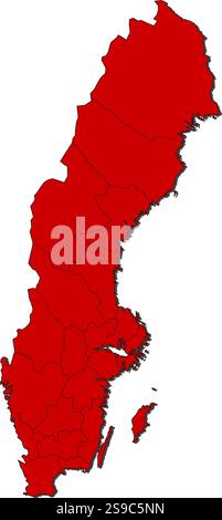 Map of Sweden with the provinces, colored in red Stock Vector Image ...