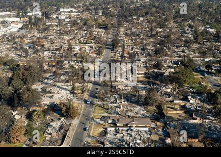 A drone captures structures damaged by the Eaton Fire in Altadena ...