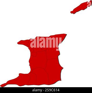 Map of Trinidad and Tobago with the provinces, colored in red Stock ...