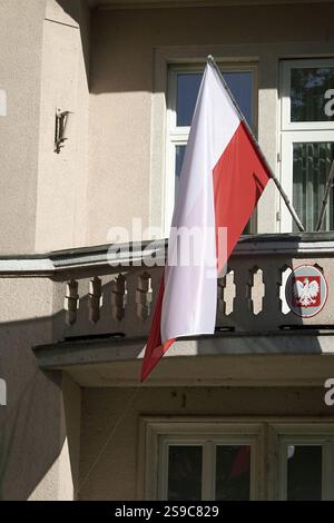Polish flag on the building Stock Photo - Alamy