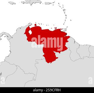 Map of Venezuela and nearby countries, Venezuela is highlighted in ...