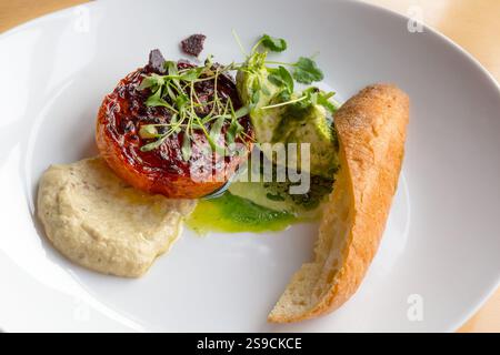 Exquisite Fine Dining Dish Featuring Tomato, Sauce, Bread, and ...