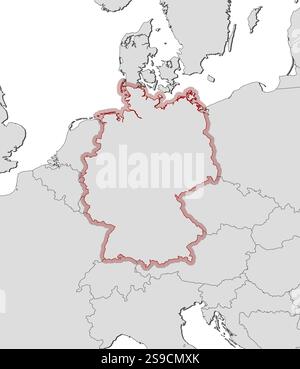 Map of Germany and nearby countries, Germany is highlighted by a ...