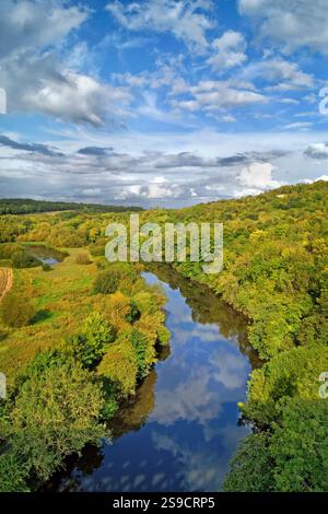 UK,South Yorkshire,Conisbrough,View of the River Don and Conisbrough ...