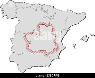 Map of Spain with the provinces, Castile-La Mancha is highlighted Stock ...