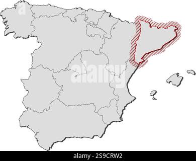 Map of Spain with the provinces, Catalonia is highlighted Stock Vector ...