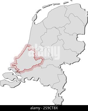 Map of Netherlands with the provinces, South Holland is highlighted by ...