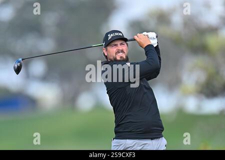 Andrew Novak tees off during the final round of the Valero Texas Open ...