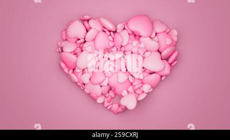 Many pink textured hearts in form of a big heart on pink backdrop ...