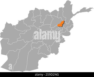 Map of Afghanistan as a gray piece, Panjshir is highlighted in red ...