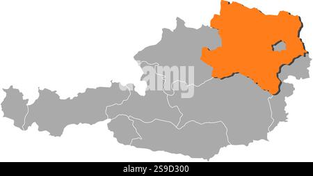 Map of Austria with the provinces, Lower Austria is highlighted by a ...