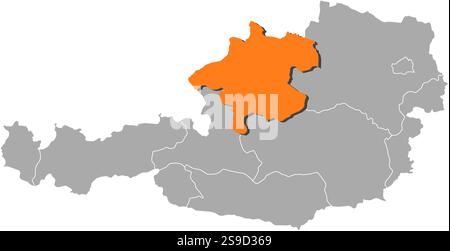 Map of Austria with the provinces, Upper Austria is highlighted Stock ...