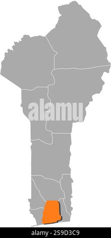 Map of Benin as a gray piece, Atlantique is highlighted in red Stock ...