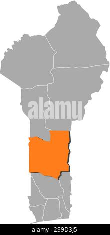 Map of Benin with the provinces, Collines is highlighted Stock Vector ...