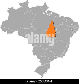 Map of Brazil with the provinces, Tocantins is highlighted Stock Vector ...