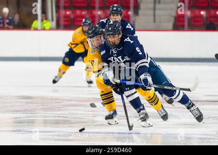 January 25, 2025: Yale Bulldogs Donovan Frias (27) moves the puck up ...