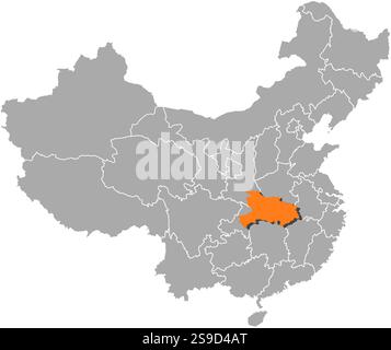 Map of China with the provinces, Hubei is highlighted by a hatching ...