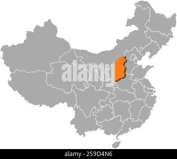Map of China with the provinces, Shanxi is highlighted by a hatching ...