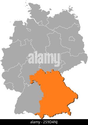 Map of Germany as a gray piece., Bavaria is highlighted in red Stock ...
