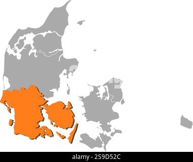 Map of Danmark with the provinces, South Denmark is highlighted in ...
