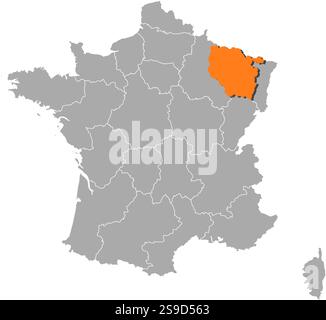 Map of France with the provinces, Lorraine is highlighted in yellow ...