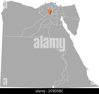 Map of Egypt as a gray piece, Monufia is highlighted in red Stock ...