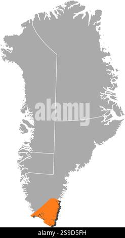 Map of Greenland as a gray piece., Kujalleq is highlighted in red Stock ...