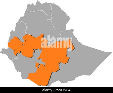 Map of Ethiopia with the provinces, Oromia is highlighted Stock Vector ...