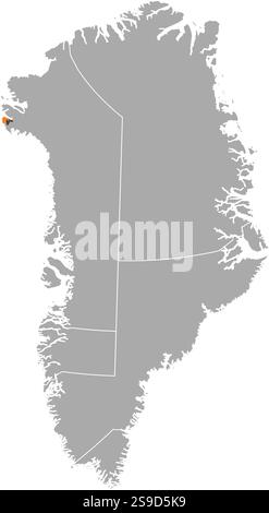 Map of Greenland with the provinces, Thule Air Base is highlighted ...