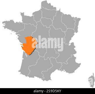 Map of France with the provinces, Poitou-Charentes is highlighted in ...