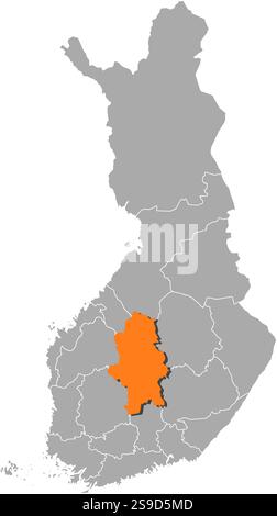 Map of Finland as a gray piece., Central Finland is highlighted in red ...