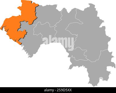 Map of Guinea with the provinces, Boké is highlighted Stock Vector ...
