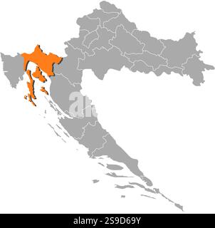 Map of Croatia with the provinces, Primorje-Gorski Kotar is highlighted ...