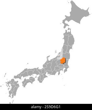 Map of Japan with the provinces, Tochigi is highlighted by a hatching ...