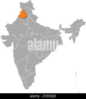 Map of India as a gray piece., Punjab is highlighted in red Stock ...