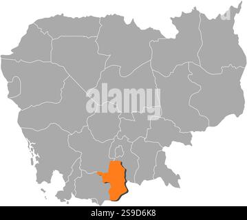 Map of Cambodia as a gray piece, Takeo is highlighted in red Stock ...