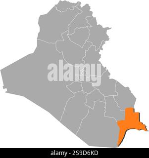 Map of Iraq as a gray piece., Basra is highlighted in red Stock Vector ...