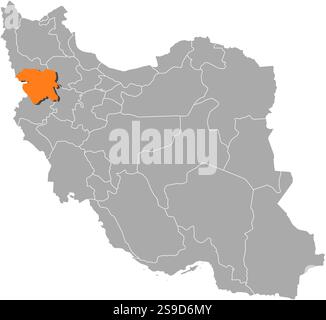Map of Iran with the provinces, Kurdistan is highlighted Stock Vector ...