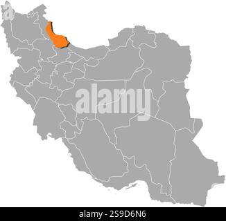 Map of Iran with the provinces, Gilan is highlighted Stock Vector Image ...