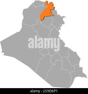 Map of Iraq with the provinces, Arbil is highlighted Stock Vector Image ...