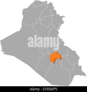 Map of Iraq with the provinces, Al-Qadisiyyah is highlighted Stock ...